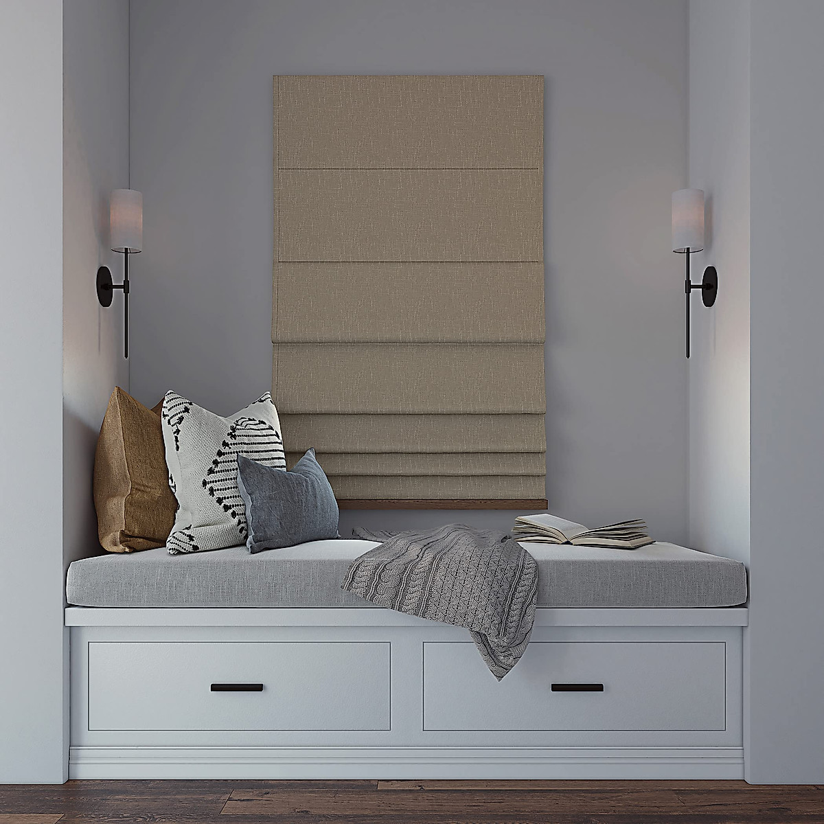 Sun Zero Preble Textured Total Blackout Cordless Roman Shade, 35" x 64", Beige