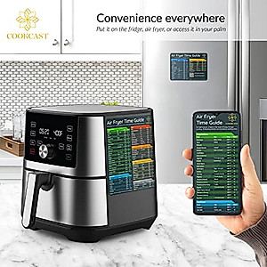 cookcast Air Fryer Magnetic Cheat Sheet/Premium Card Stock - Bonus Mobile Version of Sheet Accessories to Help with Cook Times Accessory Magnet Reference Guide for Cooking
