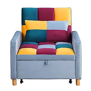 KJGJ 3 in 1 Convertible Sleeper Sofa Chair Bed Adjustable Sleeper Bed Chair with Pillow Multi-Functional Sleeper Chair with Soft Velvet Perfect for Living Room Bedroom or Office (Colorful)