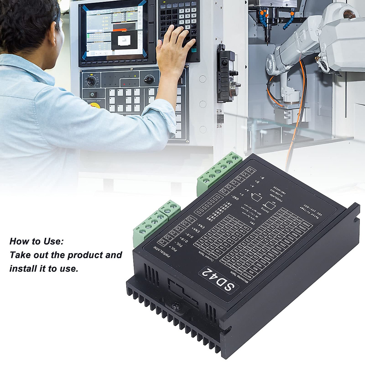 Stepper Motor Driver, 2 Phase Digital Electronic Aluminum Alloy Controller Easy to Install DC20~50V 1.0~4.2A Micro Step Resolutions SD42