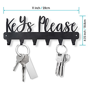 BITALYE Keys Please Hooks on Wall,Key Holder Wall Mounted,Antique Gold or Black Metal Decorative Key Organizer Rack for Wall, Hallway,Entryway,Front Door,Office(11 x 4.25 inch) (Black)