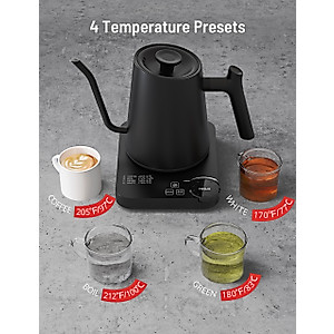 Temperature Electric Kettle, Airyoyo Gooseneck Electric Kettle with 4 Variable Presets, ±1℉ Temperature Control & LED Real-time Temperature Display, Stainless Steel Inner, 24H Keep Warm