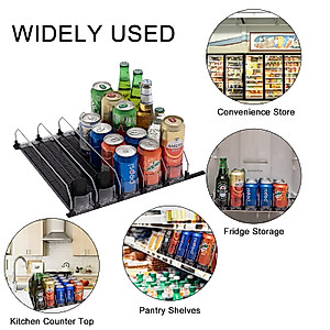 Soda Can Drink Organizer for Fridge, Self Pushing Drink Organizer for Refrigerator Width Adjustable Beverage Pusher Glide Beer Pop Can Water Bottle Storage for Pantry, Kitchen-Black, 5 Row