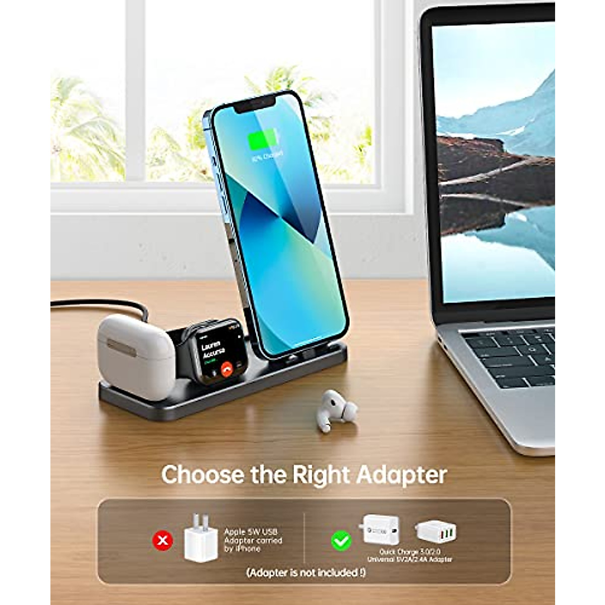 LERCIOR Apple Devices Portable Three-in-one Charging Station Apple Watch 7/6/SE/5/4/3/2/1 Charger Stand, iPhone AirPods Pro 3/2/1 Charging Base Foldable Charger-Gray