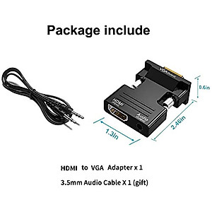 HDMI to VGA Adapter, HDMI to VGA Audio Output Cable Computer Set-top Box Converter Connector Adapter for Laptop, PC, Monitor, Projector, HDTV, Chromebook, Roku, Xbox(3.5mm Stereo Cable Included)