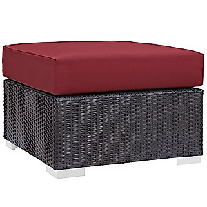 Modway EEI-1911-EXP-RED Convene Patio Fabric Square Ottoman Outdoor Furniture, Espresso Red