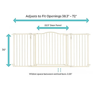 Toddleroo by North States 72” wide Deluxe Décor Baby Gate: Sturdy safety gate with one hand operation. Extra wide baby gate. Hardware Mount. Fits 38.3 - 72” Wide. (30" Tall, Warm White)