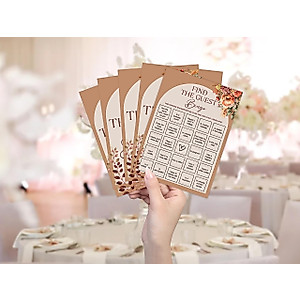 Find The Guest Bingo Bridal Shower Games,Rustic Orange Flower Bridal Shower Game Cards,Bridal Shower Games 30 Guests,Bachelorette Party Games,Wedding Games,Engagement Party Game,Shower Decoration(1)