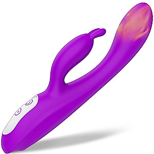 G Spot Rabbit Vibrator with Heating Function and Bunny Ears for Clitoris G-spot Stimulation,Waterproof Dildo with 9 Powerful Vibrations Dual Motor Stimulator for Women or Couple Fun