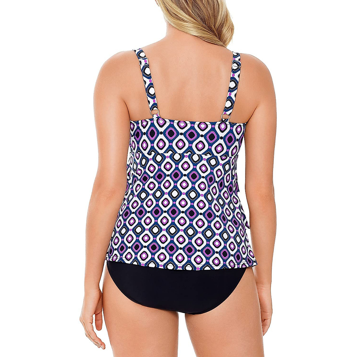 Swim Solutions Women's Jewels Printed Tiered Tummy Control One-Piece Swimsuit (Jewels, 10)