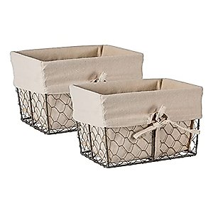DII Farmhouse Chicken Wire Storage Baskets with Liner, Medium, Rustic Natural, 11x7.88x7", 2 Piece