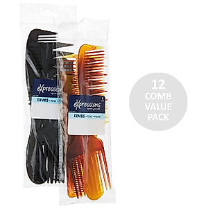 Expressions 12pc Styling Combs, Hair Comb Set for All Hair Types, Professional Barber Supplies, Durable Material, Gentle on Hair