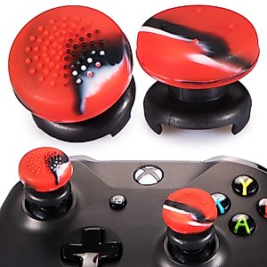 Playrealm FPS Thumbstick Extender & 3D Texture Rubber Silicone Grip Cover 2 Sets for Xbox Series X/S & Xbox One Controller(Camouflage Red)