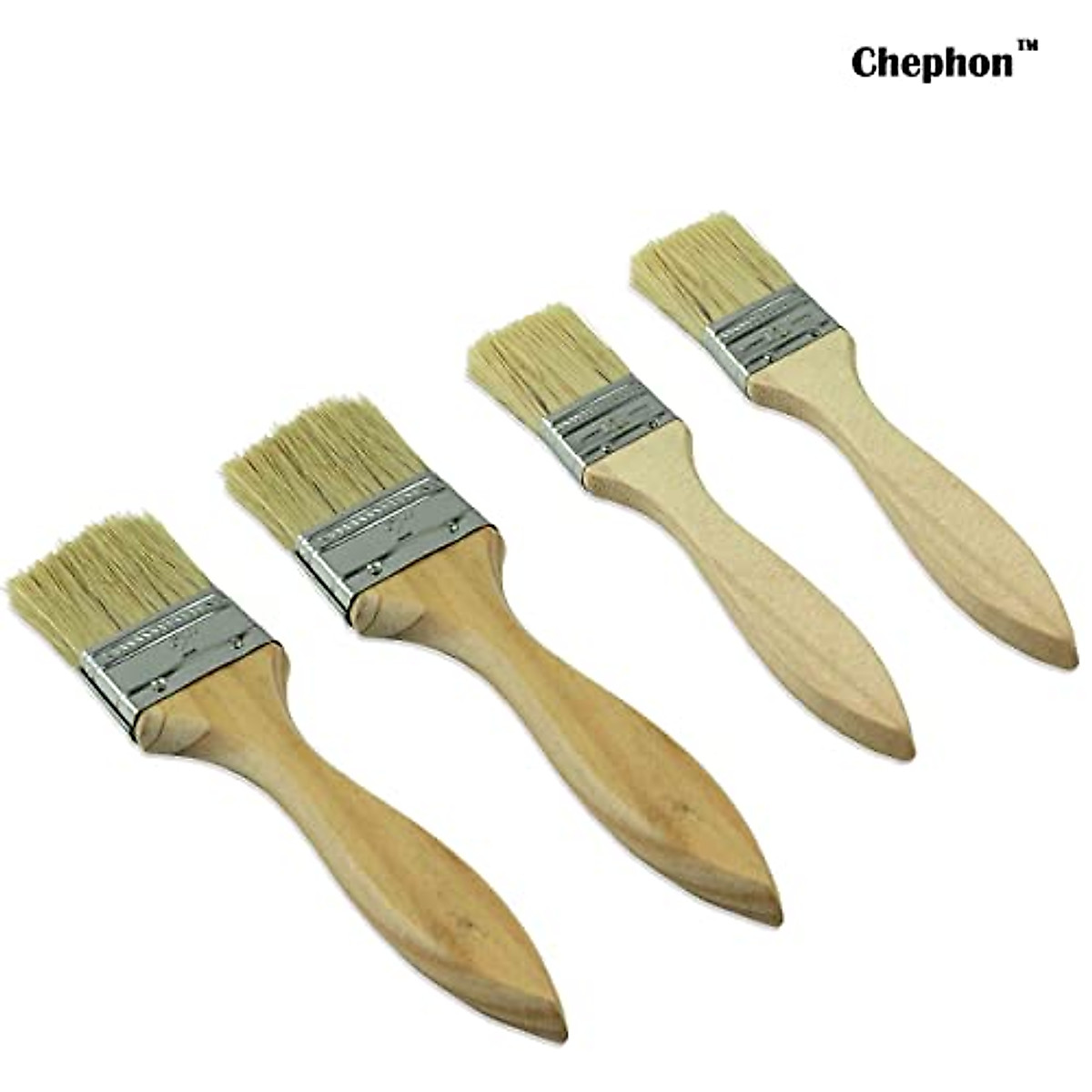 Chephon Natural Bristles Pastry Basting Brushes Set with wooden handle for Baking Kitchen Cooking BBQ Grill and Basting Oil Sauce and Marinade, 4 Pack