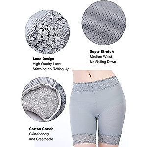 Lace Shorts Underwear Yoga Shorts Stretch Safety Leggings Undershorts for Women Girls (Black, Grey, White, Medium-Large)