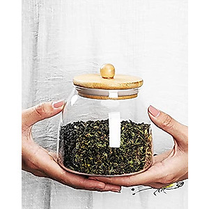Mozacona Glass Food Storage Container Candy Dish Spice Jar with Seal Wooden Lid