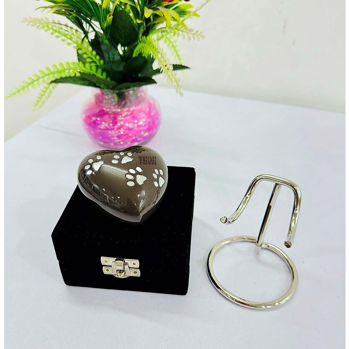 Brown Foot Print Heart Urn Keepsake Cremation Urn for Human pet Ashes Handcrafted Urn Heart Shaped - Perfect for Adults & Infants with Brass Stand 3inch