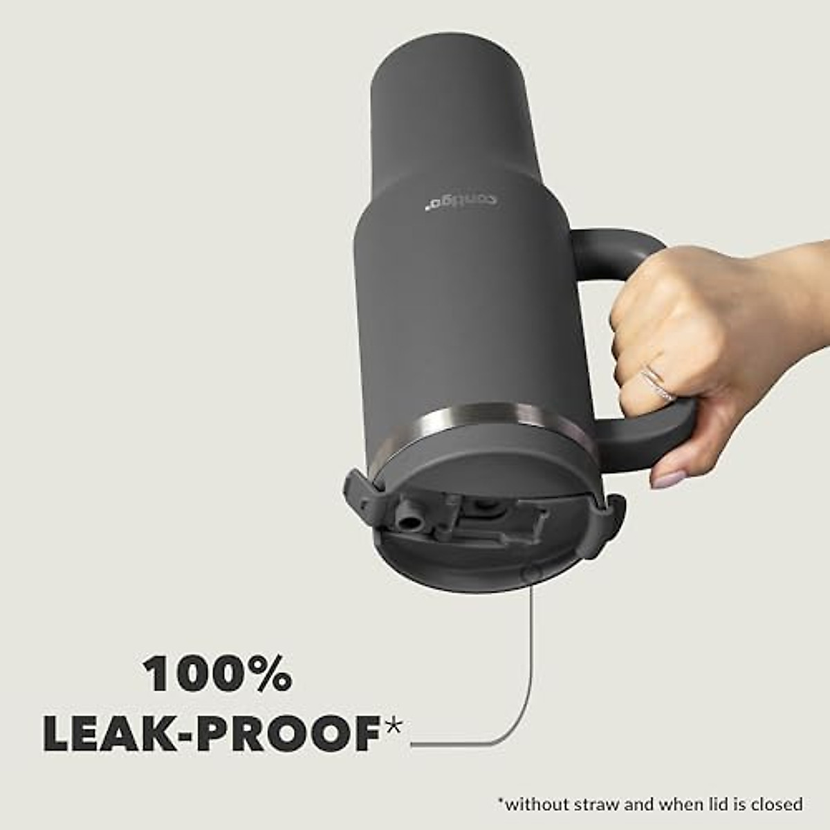 Contigo Tumbler 1200 ml with handle | Stainless Steel Vacuum Insulated Water Bottle with Straw and Lid | Cold for 29 hours | Travel Mug | Thermal Flask | BPA Free | Darkstone