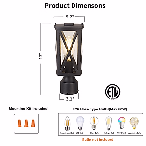 ALAISLYC Outdoor Post Light Fixture Outdoor Post Lamps for Garden Post Pole Mount Hardwired 120V, Landscape Yard Pathway Deck Garden Pathway, Waterproof with Clear Glass