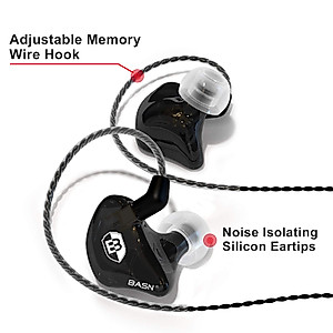 BASN Bsinger BC100 in Ear Monitor Headphones Universal Fit Noise Isolating IEM Earphones for Musicians Singers Studio Audiophiles (Black)