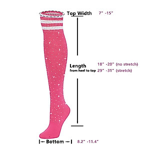 ANNTXL Woman's Rhinestone Over Knee High Socks Stripe Knit Cotton Stockings Leg Warmers for Christmas Valentines day Events (Pink White Stripe)