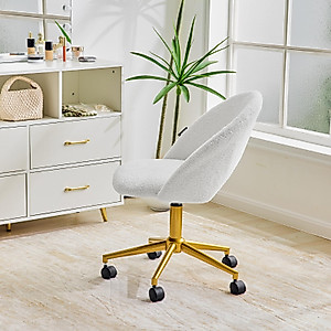 Redlife Vanity Chair with Back, Cute Desk Chair, Fluffy Desk Chair Pink Wwivel Dhair Vanity Chair with Wheels for Vanity Desk, for Bedroom, Makeup Room (White)