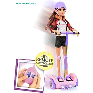 Click N' Play Scooter Set for 12" Dolls, Remote Control Pink Hoverboard with Helmet & Kneepad Accessories, Compatable with Barbies and Ken Dolls, Gifts for Girls Ages 3+, Girl Toys