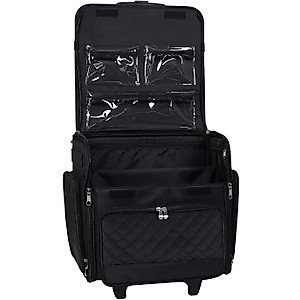 Everything Mary Deluxe Rolling Papercraft Craft Case, Black Quilted - Scrapbook Tote Bag w/Wheels for Scrapbooking & Art - Travel Organizer Storage for IRIS Boxes - for Teachers & Medical