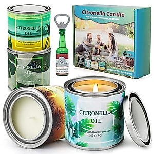4 Pack Citronella Candles Outdoor, 28 Oz 200 Hours Burn Scented Citronella Candles, Large Citronella Candle Set with Fresh Citronella Oil and Natural Soy Wax for Camping, Garden, Patio, Yard, Balcony