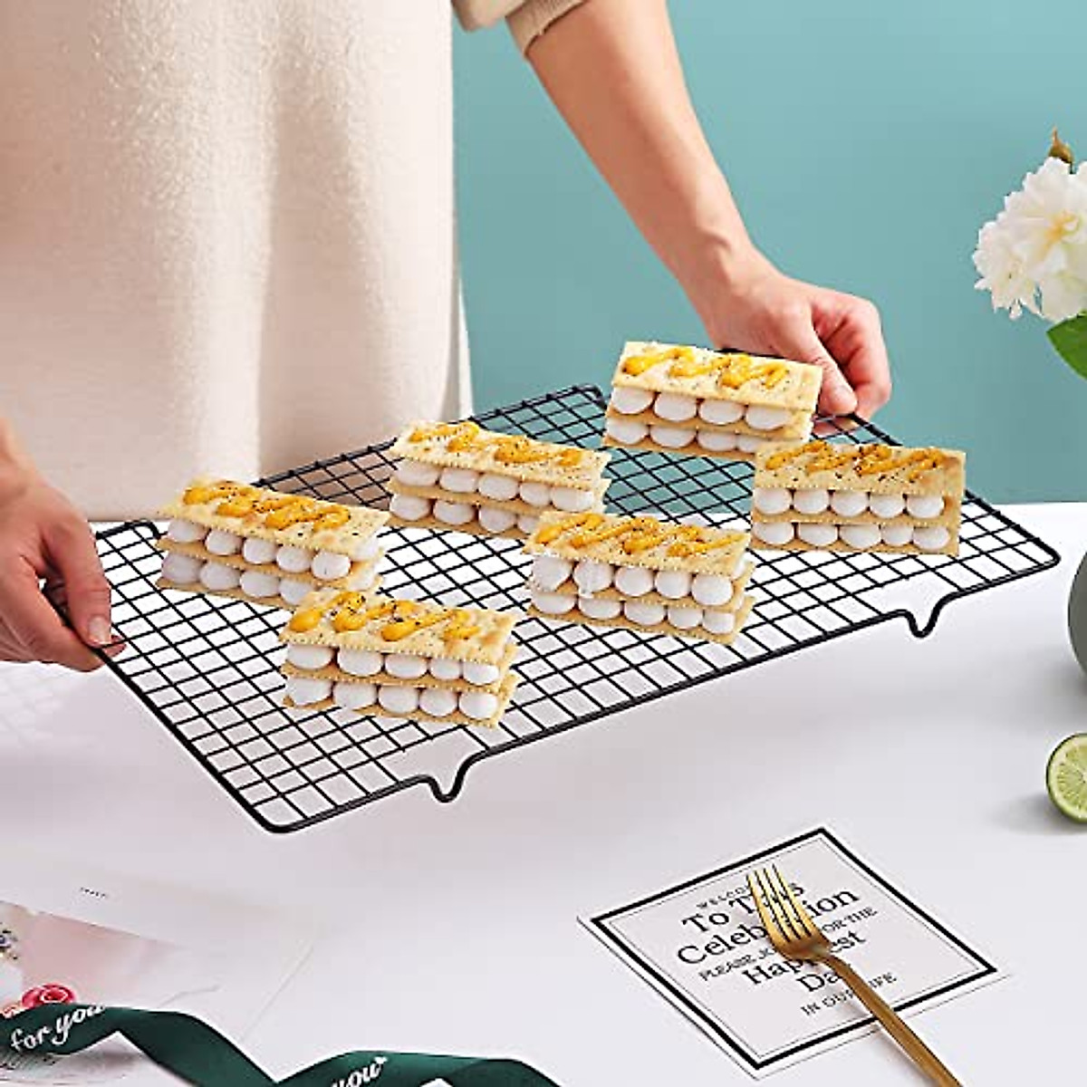 Kyraton Cooling Racks for Baking 1 Pack, Stainless Steel 15.7 X 10 Inch Non Stick Cake Cooling Tray for Roasting, Grilling, Cooking and Drying for Cake Cookies and Meat, Fit Baking Tray& Toaster Oven.
