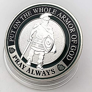 Armor of God Challenge Coin - Collectors Medallion - Antique Silver,