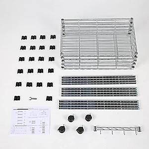 Homdox 5 Tier Steel Wire Shelving Unit on Wheels,Chrome Shelves for Garage Kitchen Living Room,Heavy Duty Shelving Rack, 23.2 x 13.8 x 72 inch (L x W x H)