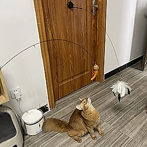 Cat Feather Toys Interactive Cat Toy with Super Suction Cup Detachable 6 PCS Feather Replacements with Bell 2 Wand Cat Spring Feather Toys for Indoor Cats Kitten Play Chase Exercise