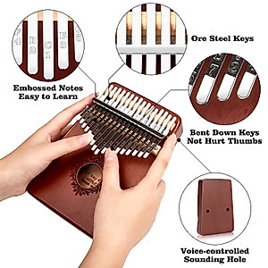 Kalimba Thumb Piano 17 Keys, Portable Mbira Finger Piano, Easy to Learn Musical Instrument Gift for Kids and Adult Beginners, Brown1