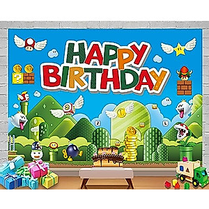 DIZHI Super Bros Happy Birthday Party Decorations Supplies for Boy Adventure Theme Cartoon Video Game Banner Children Happy Birthday Party Decor Supplies Photography Poster Backdrop 5x3ft