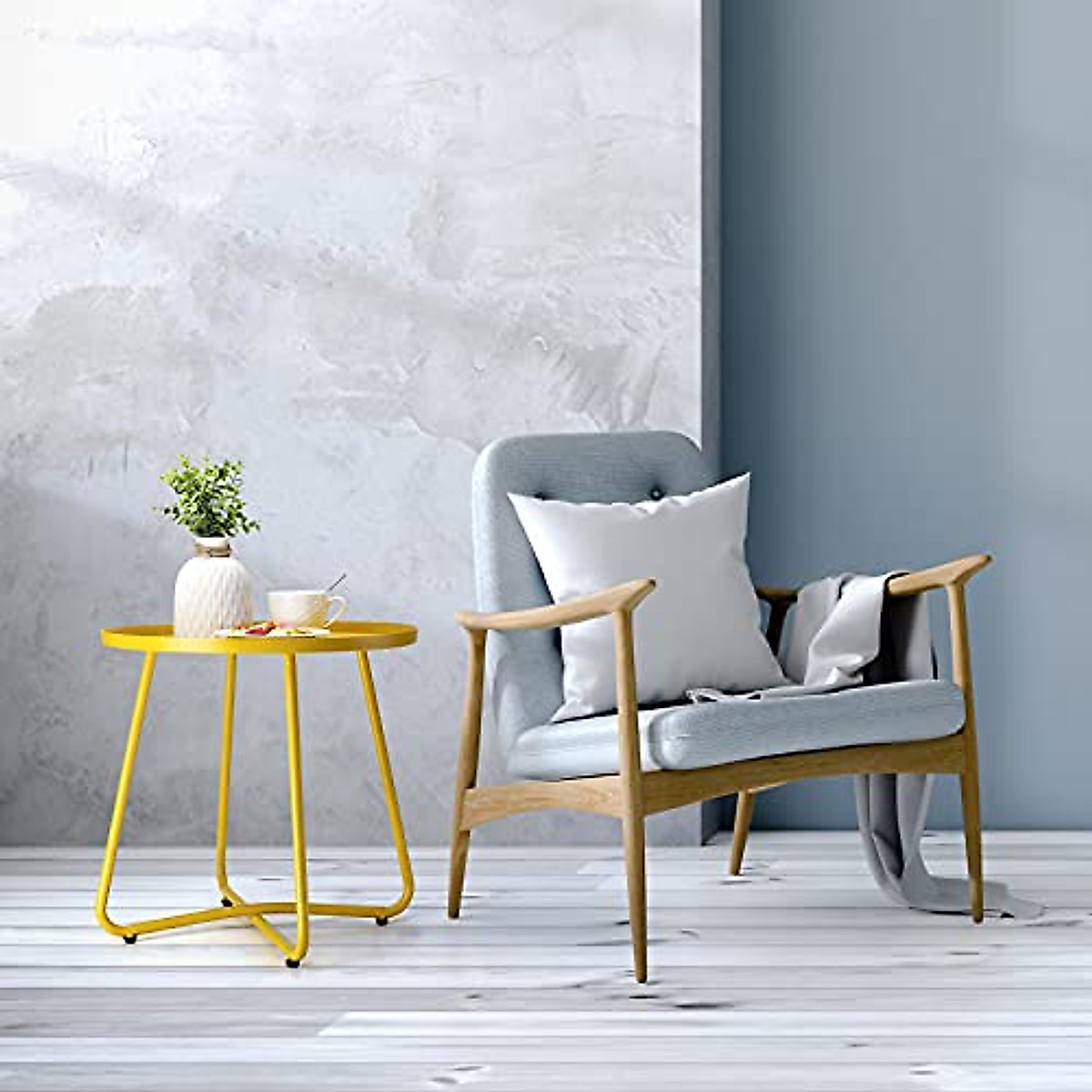 danpinera Outdoor Side Tables, Weather Resistant Steel Patio Side Table, Small Round Outdoor End Table Metal Side Table for Patio Yard Balcony Garden Bedside Yellow