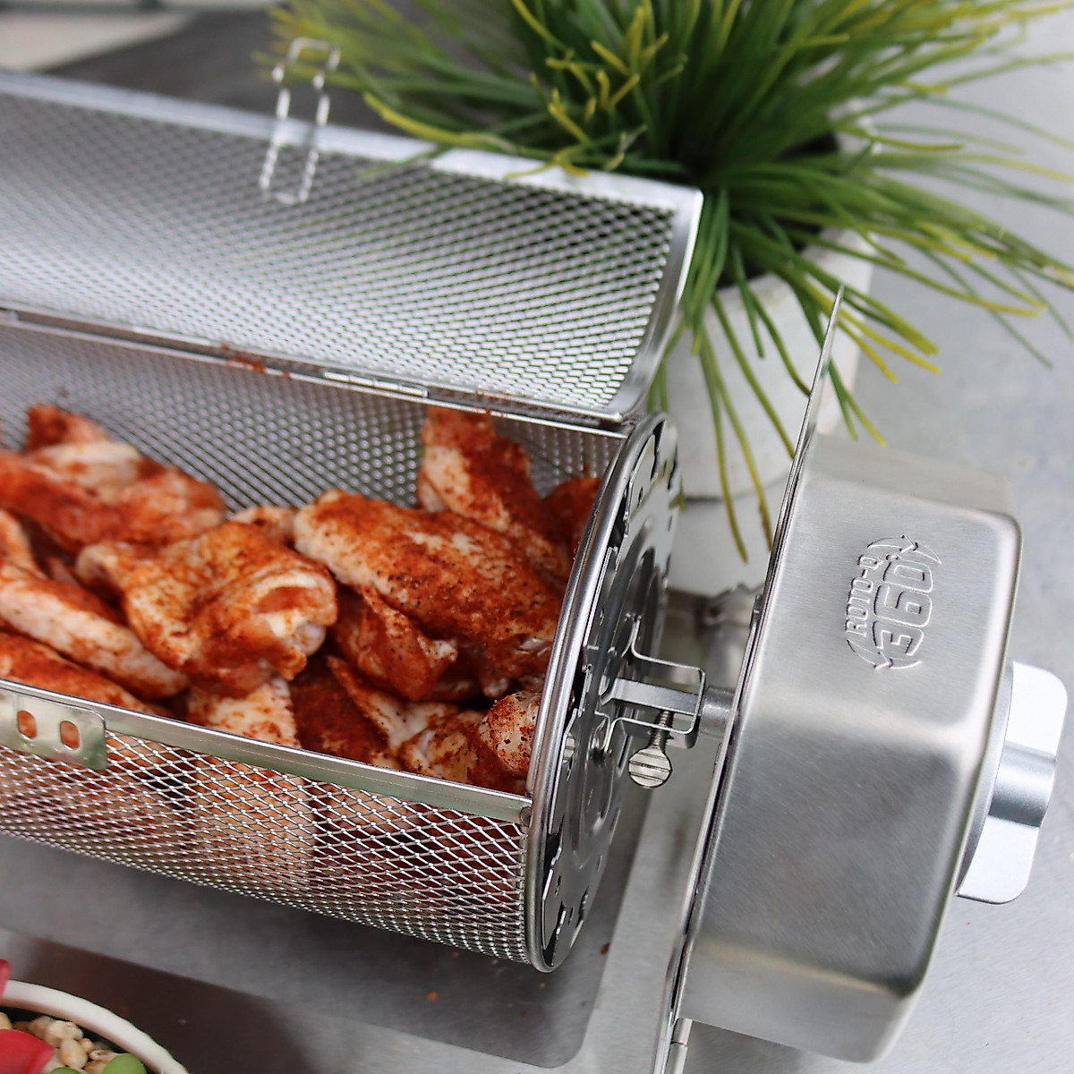 ROTO-Q 360 Rotisserie Tumble Basket Accessory: Enhance Your Grilling Experience! (Compatible Only with ROTO-Q Rotisserie Machine) Grilling Wings & Roasting Coffee Beans