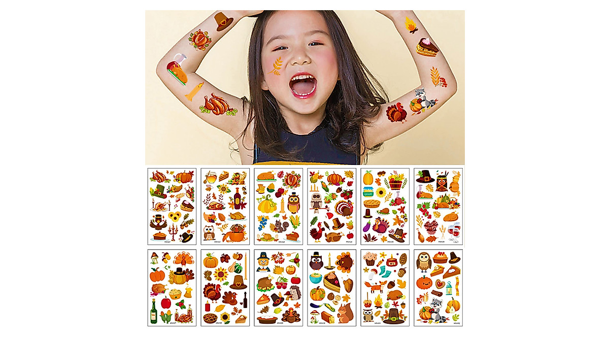 Thanksgiving Temporary Tattoos for Kids & Adults - 133 Waterproof Designs