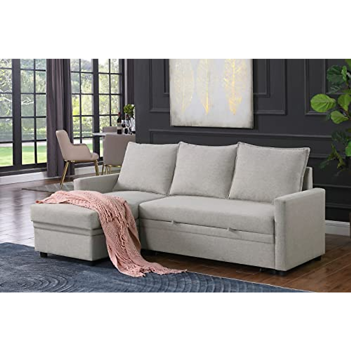 Devion Furniture Andy Sectional Sleeper Sofa Bed, Light Gray