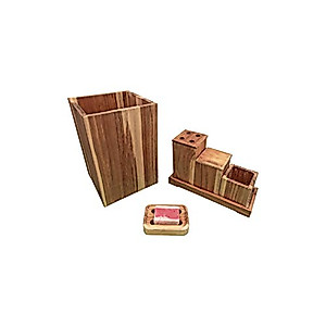 EcoDecors Eleganto 8 Piece Teak Wood Fully Assembled Bathroom Amenities Accessories Set in Natural Finish
