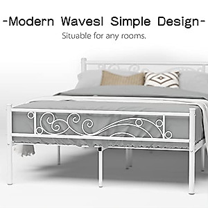 Weehom Full Size Bed Frame with Headboard Under Storage Metal Platform Bed Steel Slat Support, White