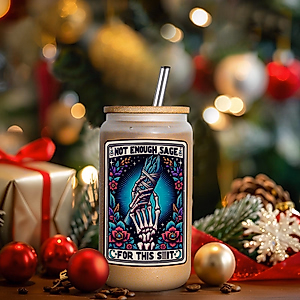 LEADO Tarot Card Skeleton Hand Cup, Funny Halloween Skull Tumbler, 16 oz Frosted Coffee Glass Cups with Lids Straws - Witchy Gifts for Women, Sarcastic Birthday, Christmas Gifts for Friend Mom