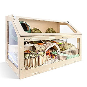 Niteangel Vista Hamster Cage W/Oblique Opening Cage Door - MDF Aspen Small Animal Cage for Syrian Dwarf Hamsters Degus Mice or Other Similar-Sized Pets (Small - 32.9 x 17.2 x 21.1 inches, Burlywood)