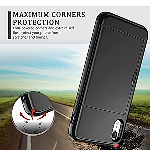 SAMONPOW Case for iPhone XR Hybrid iPhone XR Wallet Case Card Holder Shell Heavy Duty Anti Scratch Dual Layer Hard PC Soft Rubber Bumper Cover for iPhone XR 6.1 inch Black