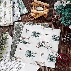 Whaline 12Pcs Christmas Cotton Fabric Bundles 18 x 22 Inch Watercolor Forest Mountain Fat Quarter Xmas Winter Quilting Patchwork for DIY Handmade Sewing Crafting