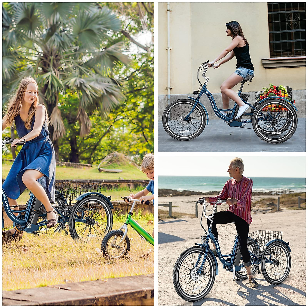 H&ZT 350W Electric Trike, 7 Speed 3 Wheel Electric Bicycle with 36V 10Ah Lithium Battery UL Certified, 24" E Trike Electric Tricycle for Adults with Rear Basket