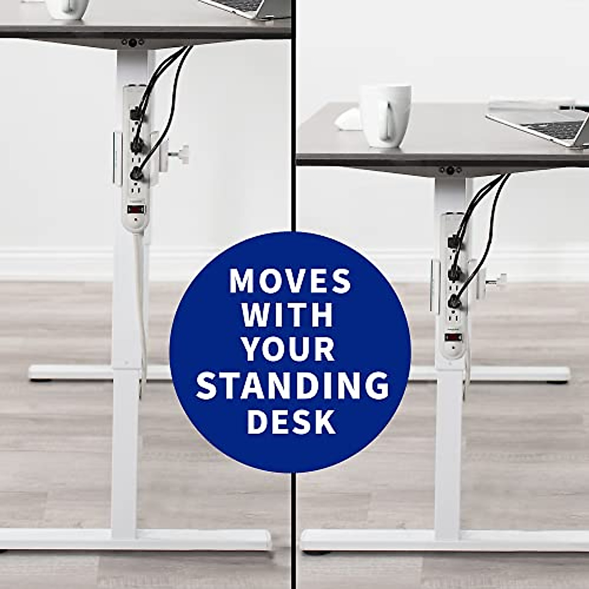 VIVO Clamp-on Power Strip Mount for Desk Leg, Under Desk Office Cable Management Organizer, Spring-Assisted Cord Holder, White, DESK-PS01LC