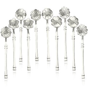 Flower Spoon Coffee Teaspoon Set, Stainless Steel Creative Dessert Spoons Sugar Spoon Coffee Spoon Teaspoon Ice-Cream Spoon Mixing Spoon Stir Bar Spoon Ice Tea Spoon (10Pcs, Silver)