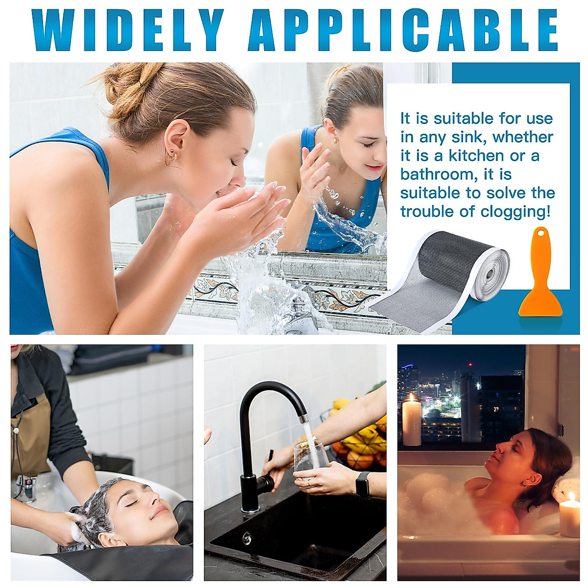 Leriton 4 Inch x 33 ft Disposable Shower Drain Hair Catcher Cutable Mesh Shower Drain Cover Stickers for Linear DIY Floor Drain Shower Drain Screen with Removal Tool for Bathroom Kitchen(1 Pack)