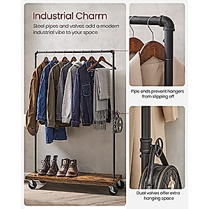 VASAGLE Clothes Rack, Heavy Duty Clothing Rack, Industrial Pipe Style Rolling Garment Rack with Shelf, for Bedroom, Laundry Room, Retail Store, Rustic Brown and Black UHSR65BX
